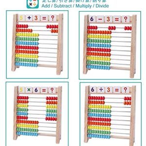 Educational Abacus for Kids Math - 10 Row Wooden Counting Frame with Number 1-100 Cards - Teach Counting, Addition and Subtraction, Preschool Learning Math Toys for Boys Girls Gift 3 4 5 Year Old