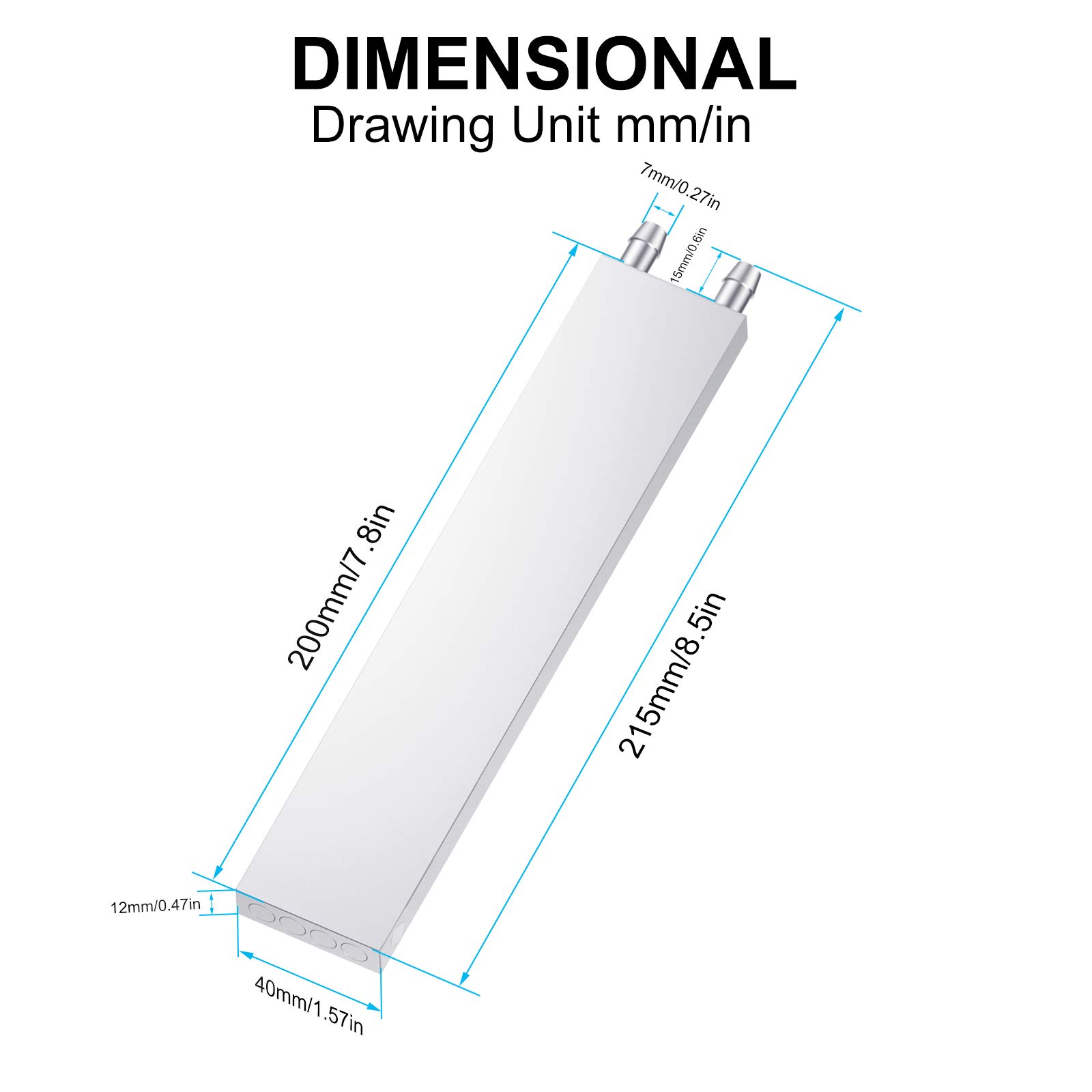 DIYhz Aluminum Water Cooling Block, Liquid Water Cooler Heat Sink System for PC Computer CPU Graphics Radiator Heatsink Endothermic Head Silver 2pcs(40mm x 200mm x 12mm)