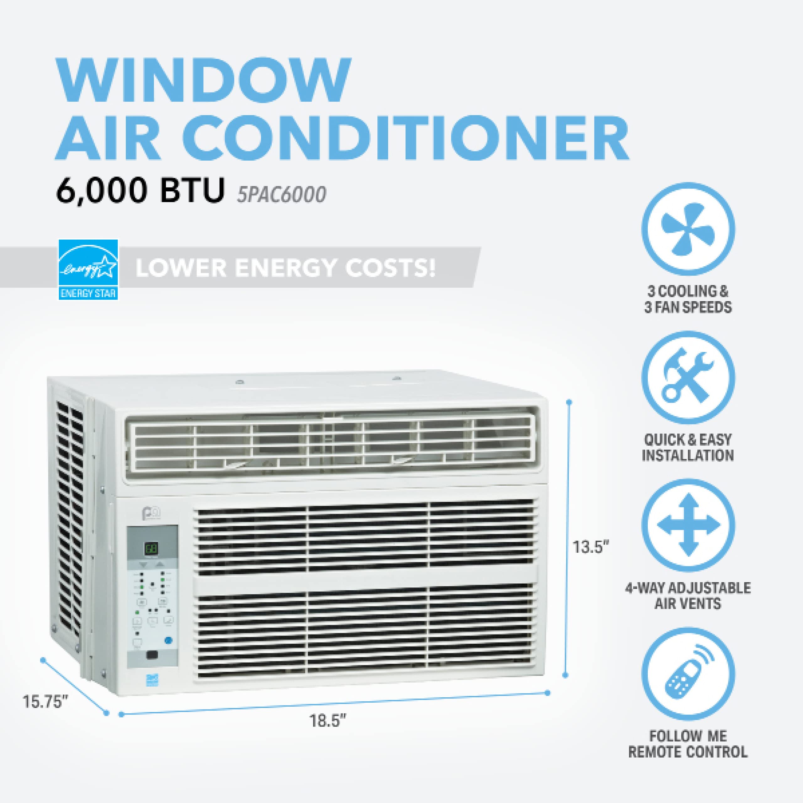 PerfectAire 6,000 BTU 115-Volt Energy Star Window Air Conditioner with Full-Function Remote, Installation Kit, 250 sq. ft.