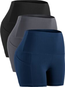 cadmus high waist athletic shorts for womens yoga fitness workout running shorts with deep pockets,3 pack,1016,black & grey & navy blue,medium