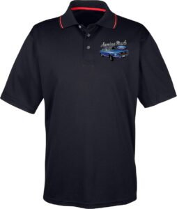 ford mustang american muscle pocket print two tone polo, black small