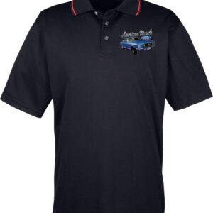 Ford Mustang American Muscle Pocket Print Two Tone Polo, Black Small