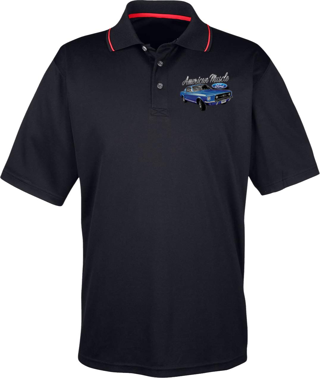 Ford Mustang American Muscle Pocket Print Two Tone Polo, Black Small