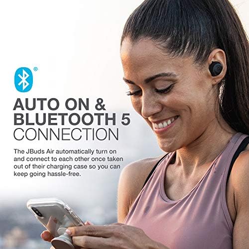 JLAB Audio Jbuds Air True Wireless Signature Bluetooth Earbuds, Charging Case, Black, IP55 Sweat Resistance, Bluetooth 5.0 Connection (Renewed)