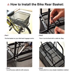 ANZOME Rear Bike Basket - Heavy-Duty Iron Wire Bicycle Cargo Rack with Reflective Waterproof Cover