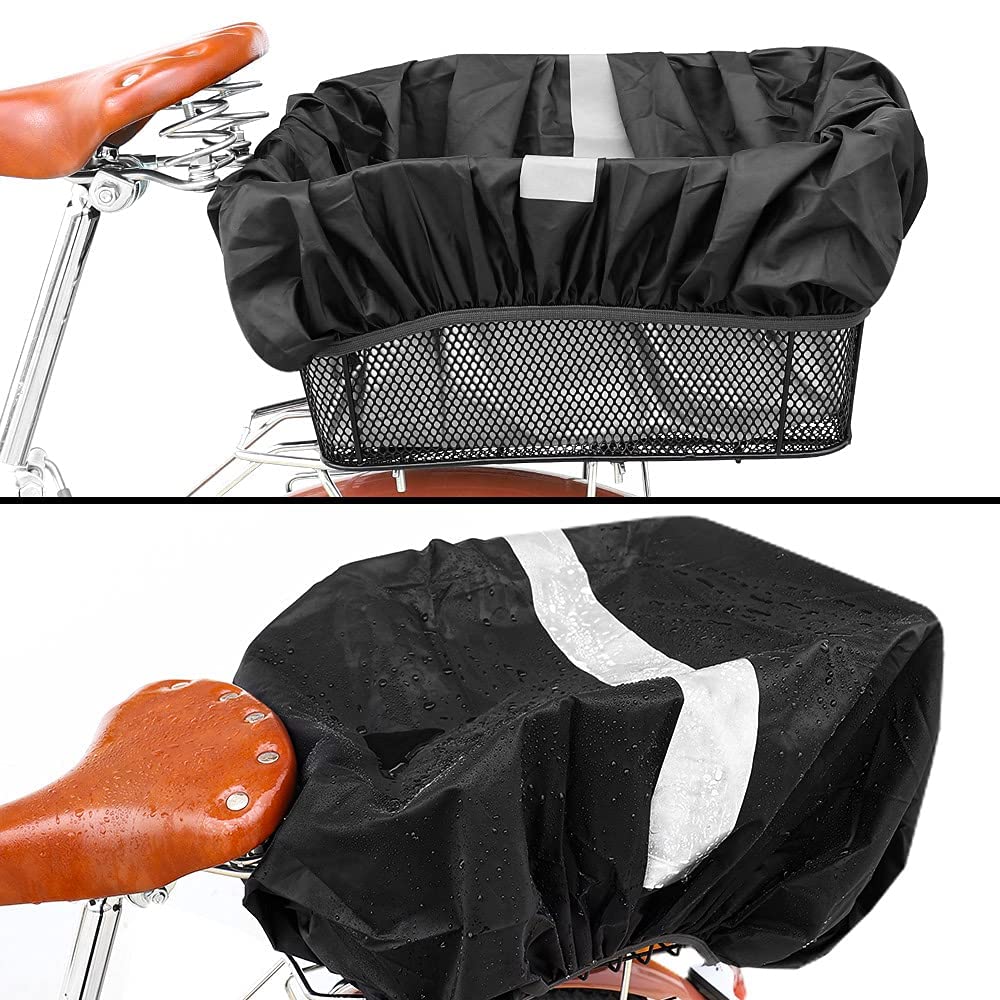 ANZOME Rear Bike Basket - Heavy-Duty Iron Wire Bicycle Cargo Rack with Reflective Waterproof Cover