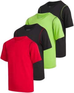 black bear boys’ athletic t-shirt – 4 pack active performance dry-fit sports tee (4-18), size 12-14, black/red/black/green