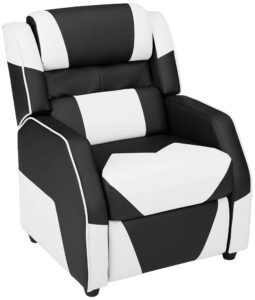 amazon basics kids/youth gaming recliner with headrest and back pillow, 3+ age group, black/white