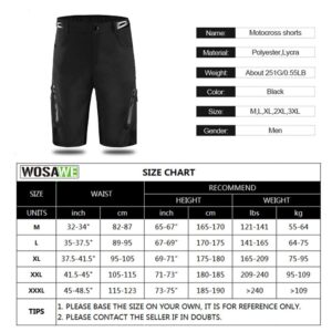 WOSAWE Men's Baggy Cycling Shorts Quick Dry Mountain Bike Bottoms with Waterproof Zipper Pockets, Black XXXL