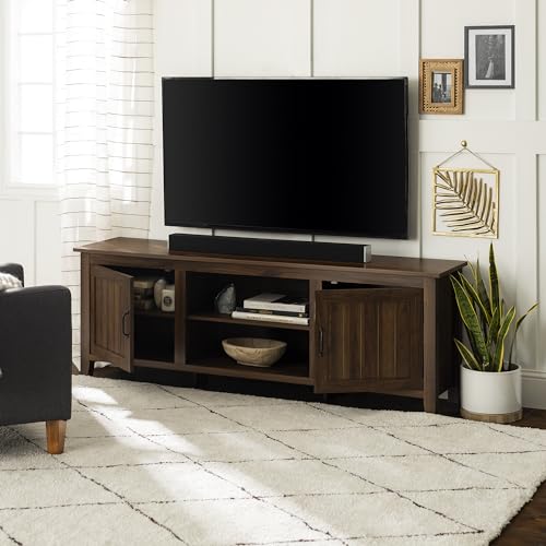 Walker Edison Ashbury Coastal Style Grooved Door TV Stand for TVs up to 80 Inches, 70 Inch, Dark Walnut