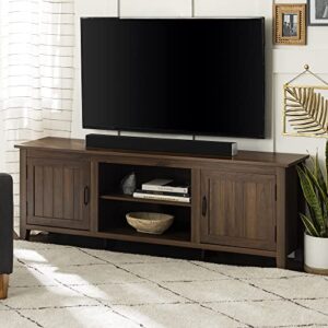 Walker Edison Ashbury Coastal Style Grooved Door TV Stand for TVs up to 80 Inches, 70 Inch, Dark Walnut