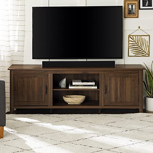 Walker Edison Ashbury Coastal Style Grooved Door TV Stand for TVs up to 80 Inches, 70 Inch, Dark Walnut