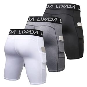 LIXADA Men's Compression Shorts Pants 3Packs, Performance Sports Baselayer Cool Dry Tights Active Workout Underwear