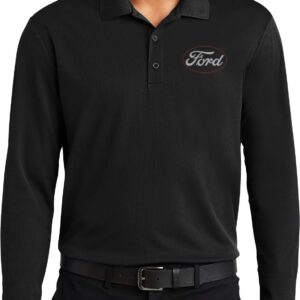 White Ford Oval Pocket Print Long Sleeve Polo, Black XL