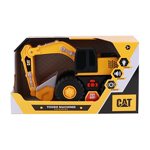 CAT Construction Toys, Tough Machines Toy Excavator, 10" W/Realistic Lights & Sounds, Rumbling Action, Movable Parts & Sturdy Plastic Construction