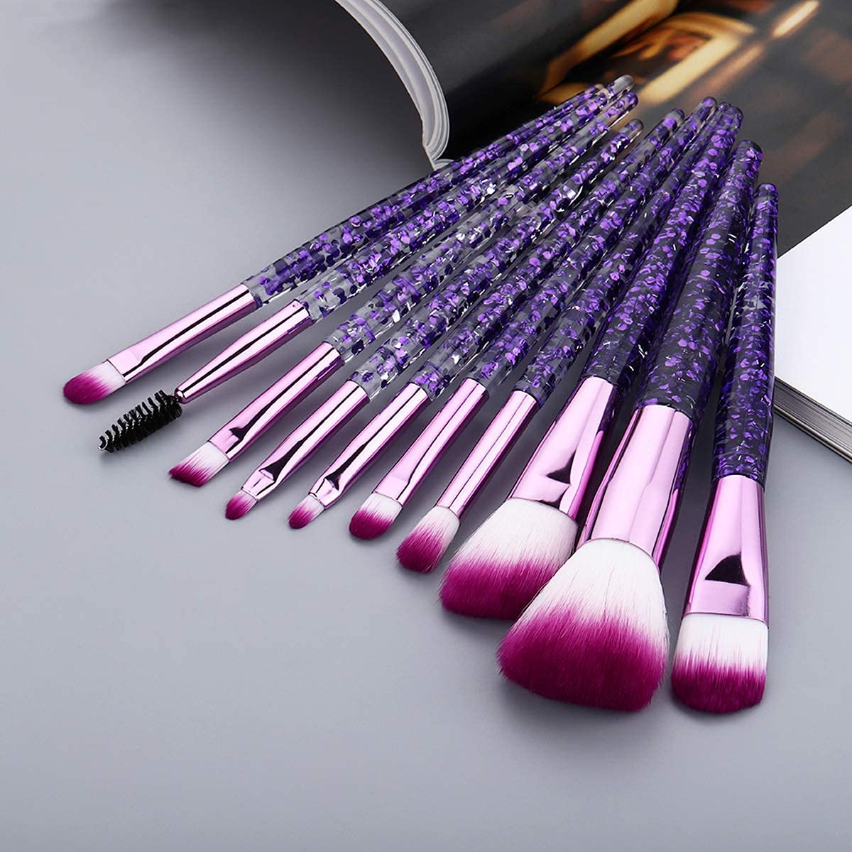 Kingtree Makeup Brush Set, 10PCS Stylish Glitter Handle Makeup Brushes Professional Face Powder Foundation Blending Blush Eye Shadow Cosmetic Brushes for Girls