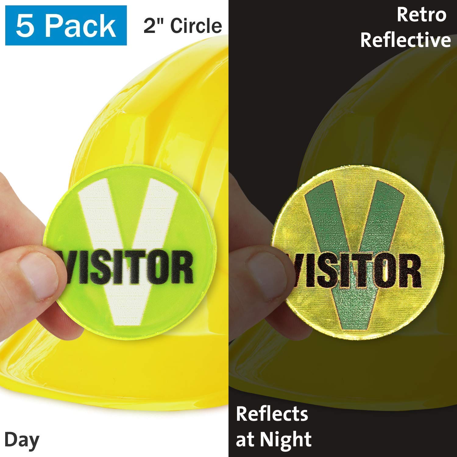 SmartSign "Visitor" Pack of 5 Hard Hat Labels | Retro-Reflective, 2" Circle