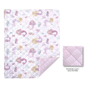 Levtex Baby Mermaid Pink, White, 5PC Toddler Set - Kids Bedding - Reversible Quilt, Fitted Sheet, Flat Sheet, Standard Pillow Case, Decorative Pillow