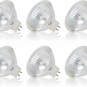 Simba Lighting Halogen MR16 20W 12V Light Bulbs (6 Pack) for Landscape, Track Lights, Fiber Optics, Desk Lamps, BAB C Spotlights with Glass Cover, GU5.3 Bi Pin Base, 2700K Warm White Dimmable