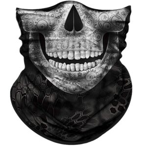 obacle half face mask sun dust wind protection durable tube face mask bandana skull skeleton face mask for men women bike riding motorcycle fishing hunting cycling (skull white face open mouth)