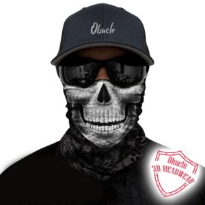 Obacle Half Face Mask Sun Dust Wind Protection Durable Tube Face Mask Bandana Skull Skeleton Face Mask for Men Women Bike Riding Motorcycle Fishing Hunting Cycling (Skull White Face Open Mouth)