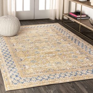 jonathan y smb107j-28 madrid vintage filigree textured weave indoor outdoor area-rug, classic traditional transitional easy -cleaning,bedroom,kitchen,backyard,patio,non shedding, cream/green, 2 x 8