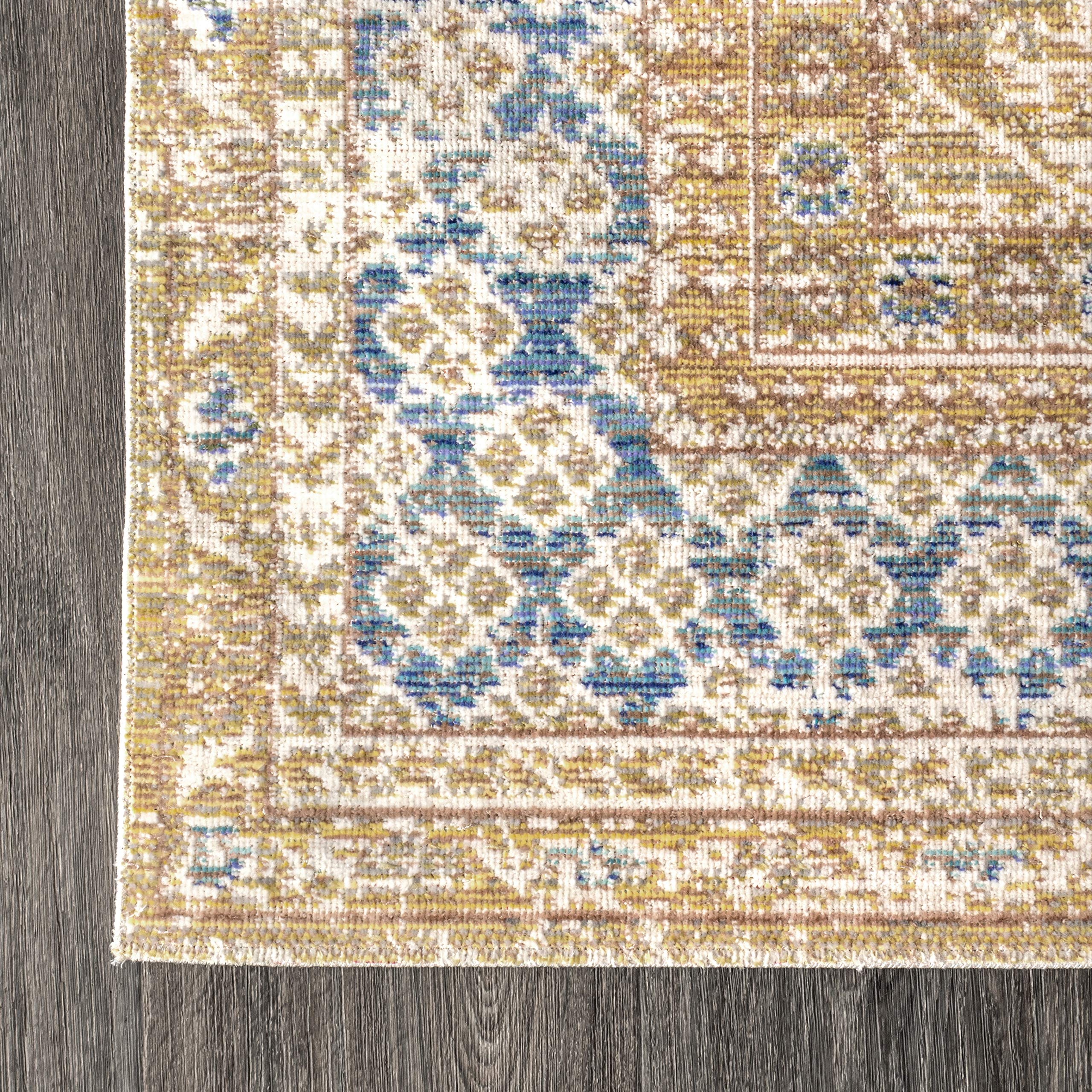 JONATHAN Y SMB107J-28 Madrid Vintage Filigree Textured Weave Indoor Outdoor Area-Rug, Classic Traditional Transitional Easy -Cleaning,Bedroom,Kitchen,Backyard,Patio,Non Shedding, Cream/Green, 2 X 8