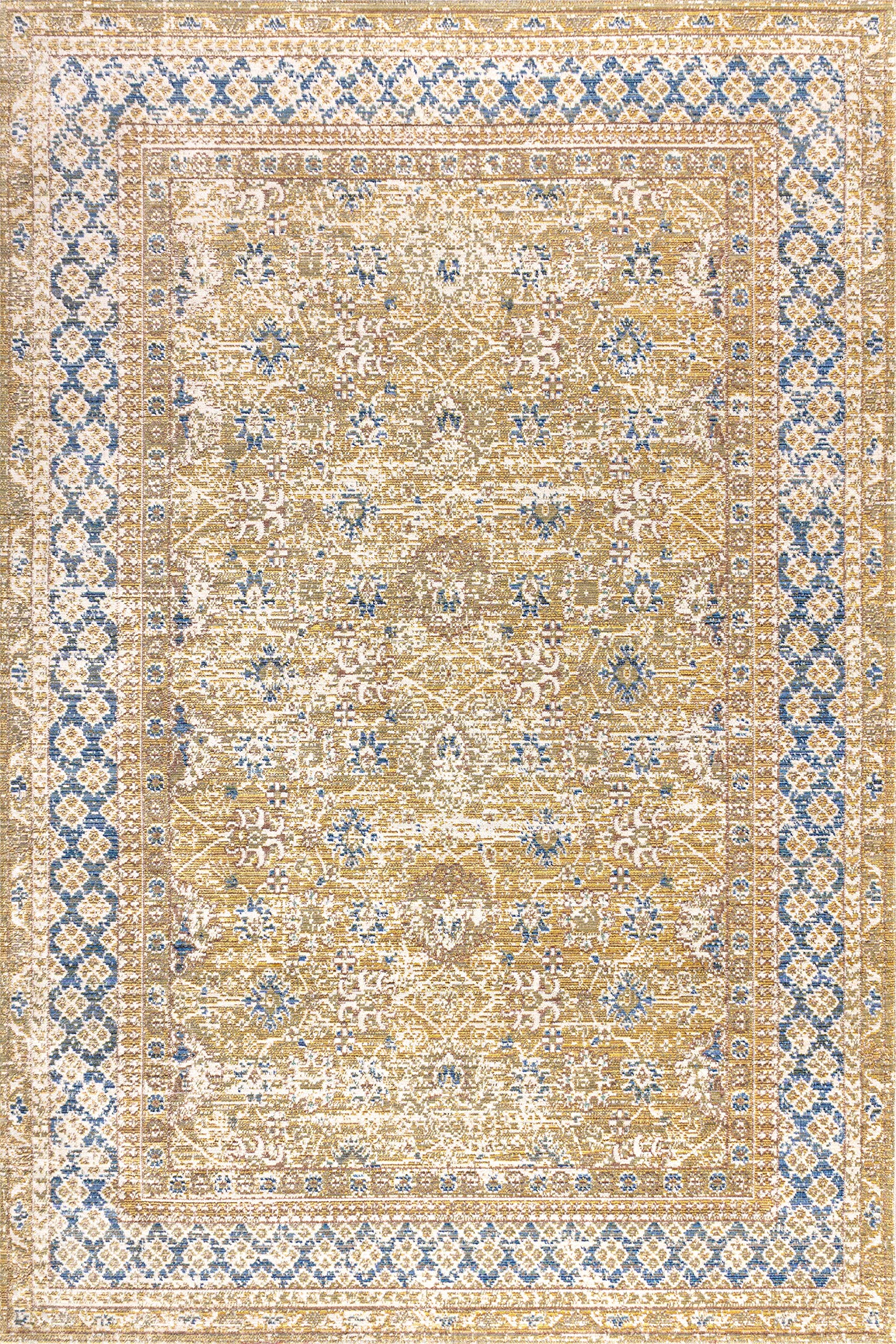 JONATHAN Y SMB107J-28 Madrid Vintage Filigree Textured Weave Indoor Outdoor Area-Rug, Classic Traditional Transitional Easy -Cleaning,Bedroom,Kitchen,Backyard,Patio,Non Shedding, Cream/Green, 2 X 8