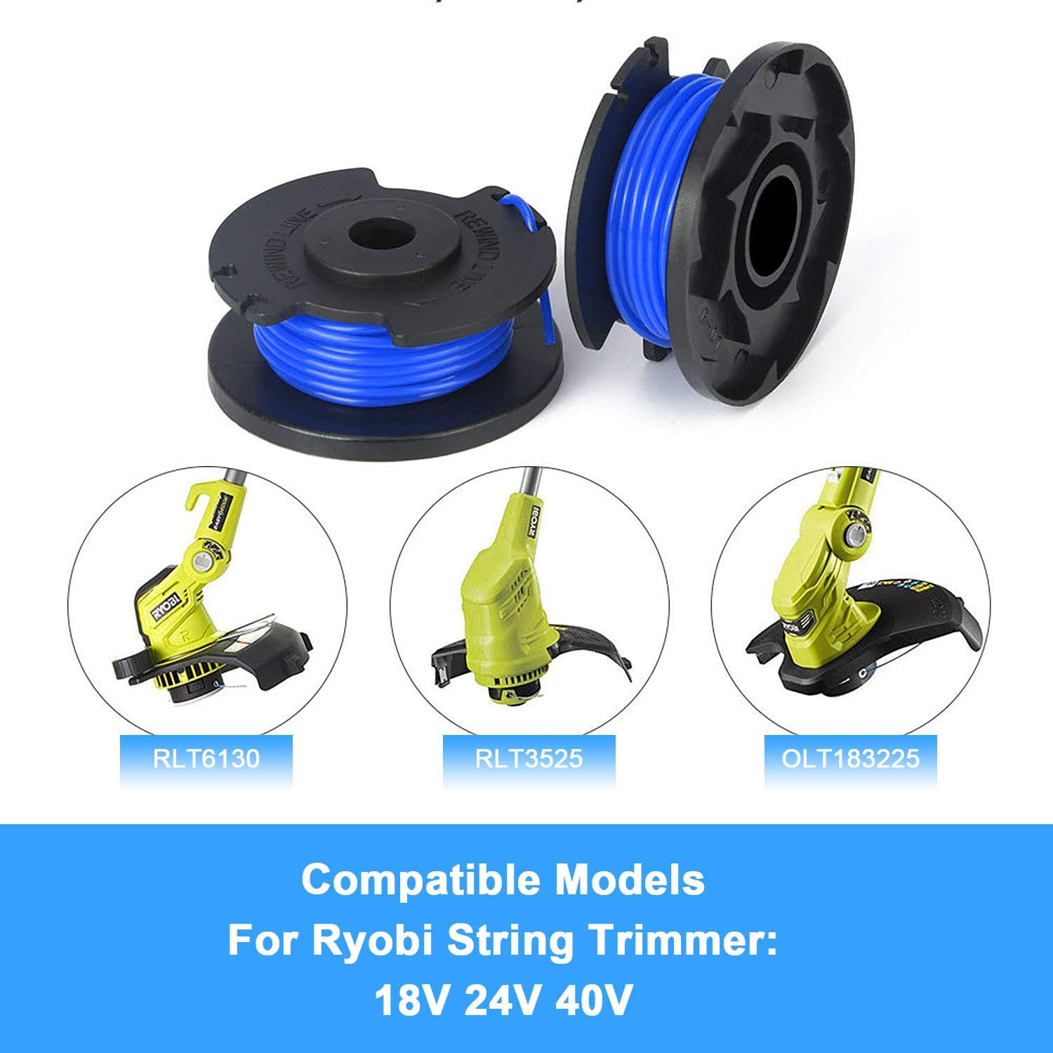 Eyoloty AC14RL3A String Trimmer Replacement Line for Ryobi One+18v, 24v, 40v Cordless Trimmers,11ft 0.065" Auto Feed Cordless Weed Eater Spools Line with AC14HCA Cap Covers Parts(6 Spools, 1 Cap)