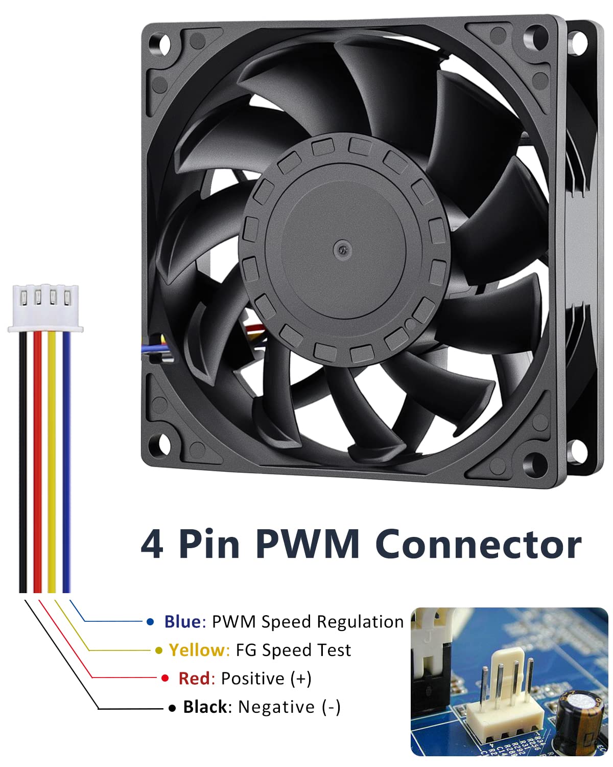 GDSTIME 80mm PWM Fan, High Speed 12V 4PIN 80mm x 25mm CPU Cooler Fan Cooling