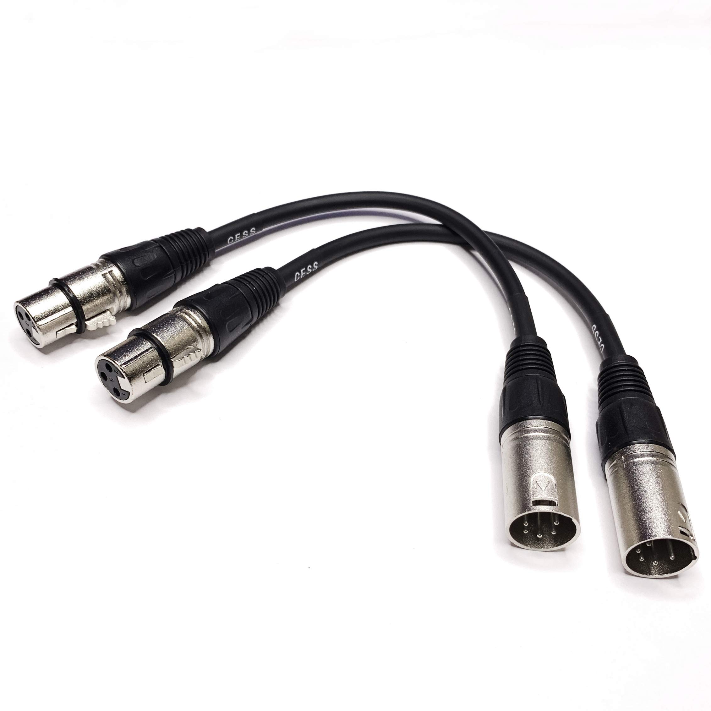 CESS-018 XLR5M to XLR3F DMX512 Adapter Cable - 6 Inch 5 Pin Male to 3 Pin Female XLR Turnaround DMX Cable - 6'' DMX Conversion Plug - Go from 5pin to 3pin DMX - 2 Pack