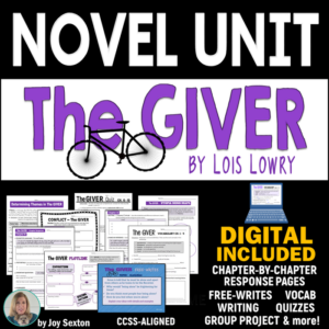 novel study unit: the giver - print & digital for distance learning - standards aligned