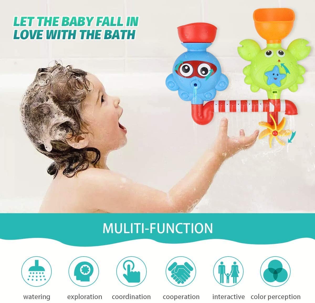 GOODLOGO Bath Toys Bathtub Toys for 1 2 3 4 Year Old Kids Toddlers Bath Wall Toy Waterfall Fill Spin and Flow Non Toxic Birthday Gift Ideas Color Box (Multicolor)