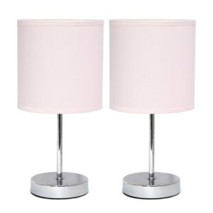 simple designs lt2007-bpk chrome mini basic table lamp with fabric shade, blush pink