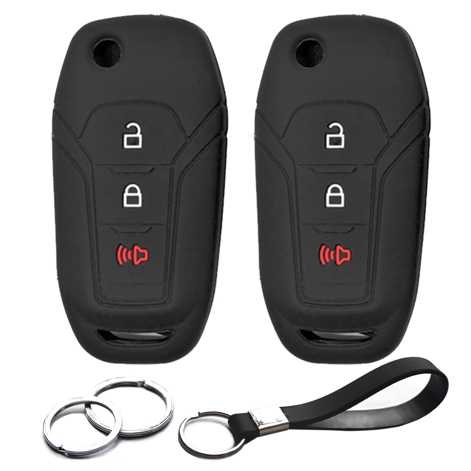 INFIPAR 2pcs Compatible with Ford Maverick F-150 F-250 F-350 F-450 F-550 Super Duty Lightning Ranger Bronco Expedition Escape Explorer Fusion EcoSport F-650 F-750 Key Fob Cover Case Key Chain