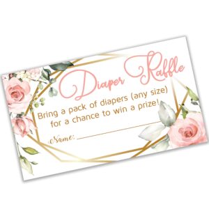 Pink Floral Baby Girl - Baby Shower Floral Diaper Raffle Tickets (50 Count) | Girl Baby Shower Game | Pink Flowers Diaper Raffle Tickets for Baby Shower | Fun Baby Shower Activities