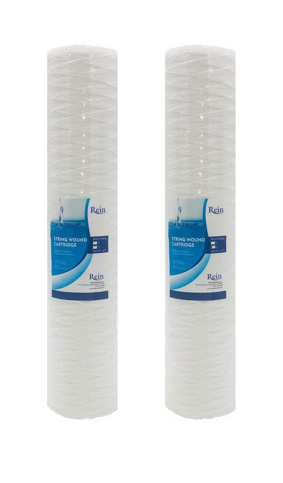 Pack of 2-1 Micron 20" Full Flow String Wound Sediment Water Filter Cartridge | Whole House Sediment Filtration | Compatible with PC40-20, WP1BB20P, 355222-45, WPP-45200-01, WPP-45200-01, 84650