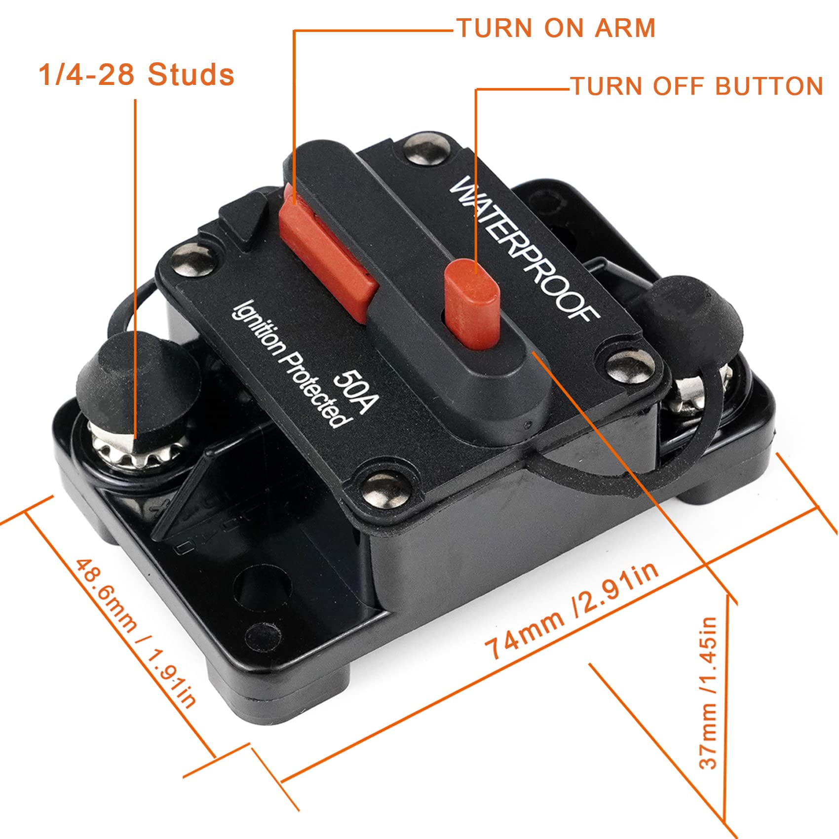 RVCAZON 50 Amp Circuit Breaker Trolling with Manual Reset Car Marine Trolling Motors Boat ATV Manual Power Protect for Audio System Fuse 12V-48VDC Waterproof (50Amp)