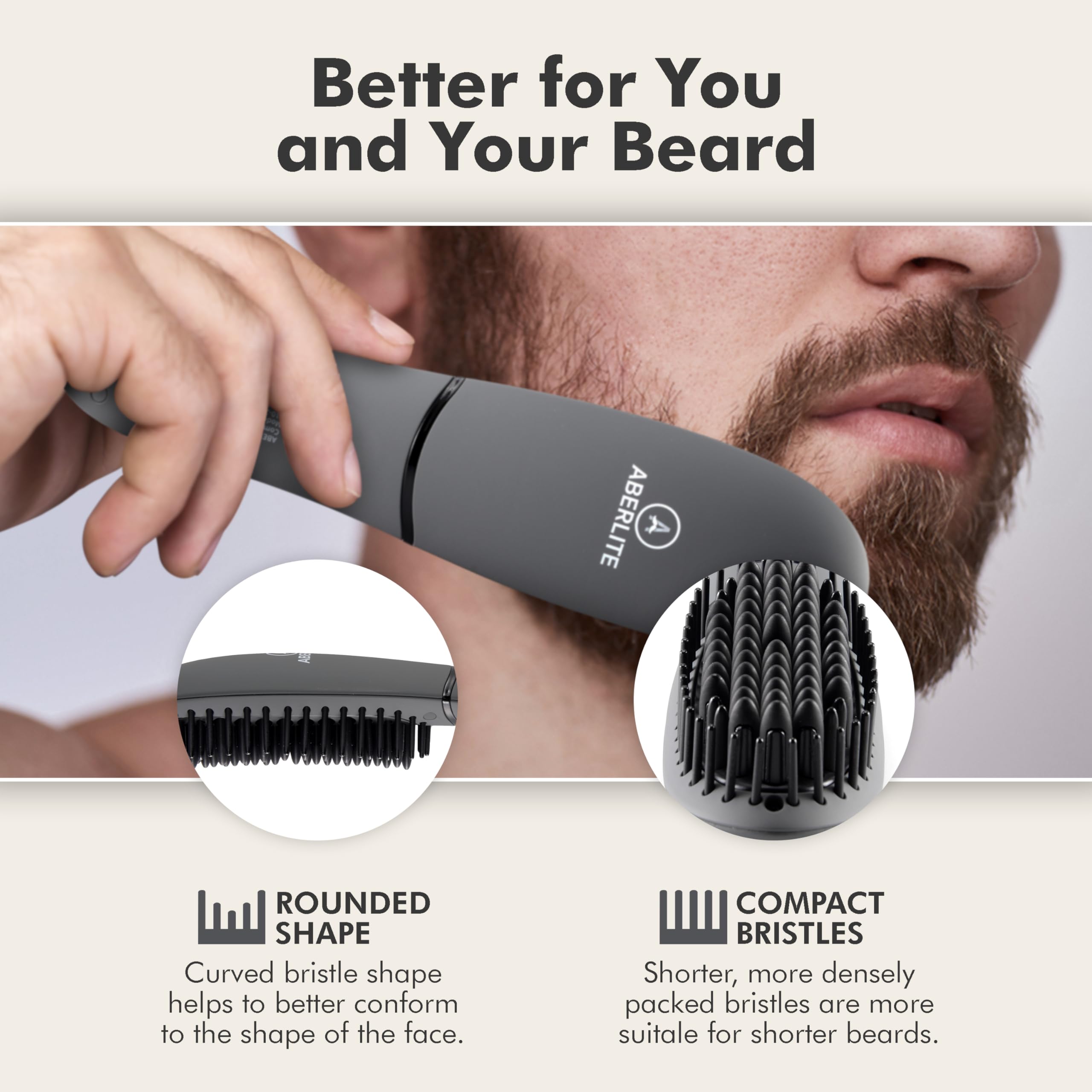 Aberlite Pocket - Compact Beard Straightener for Men - Ionic & Anti-Scald Technology - Beard Straightening Heat Brush Comb Ionic - for Home and Travel