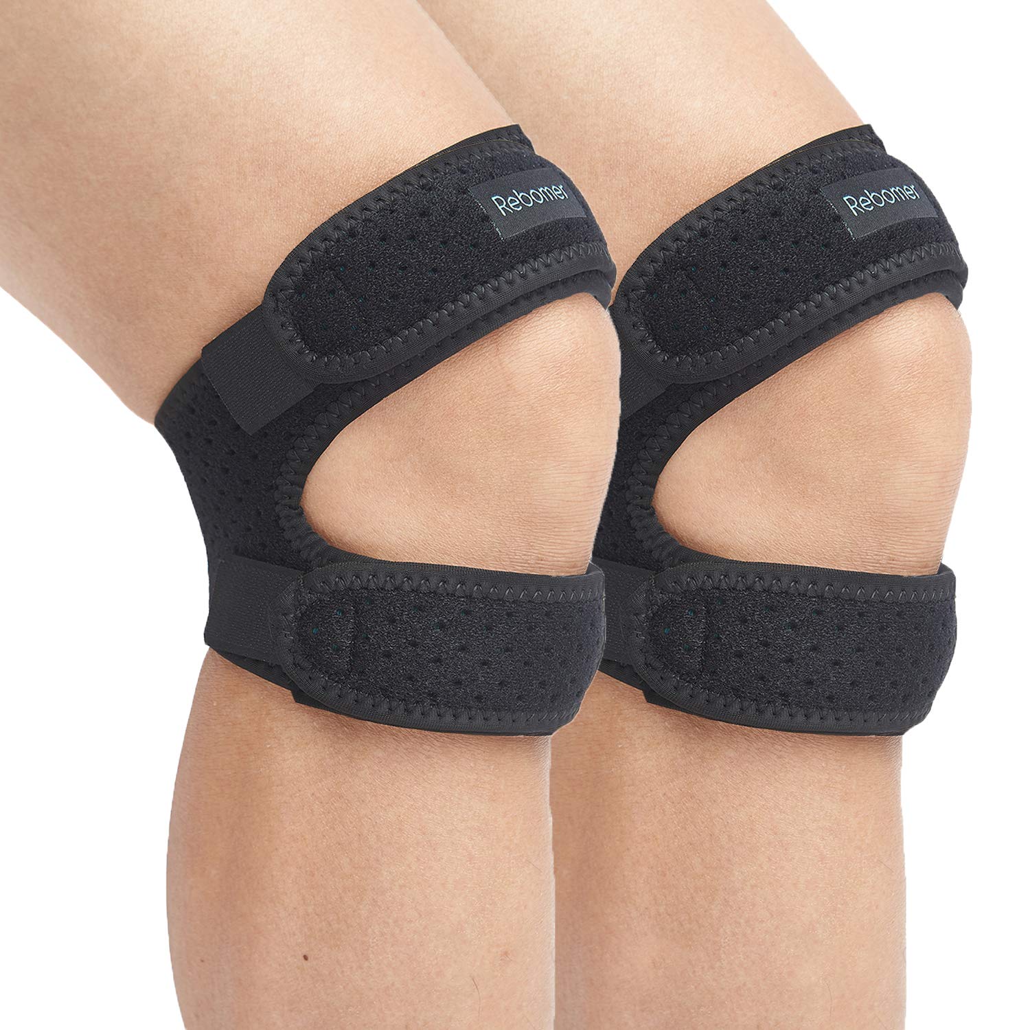 Rebomer Patella Knee Strap, Adjustable Knee Brace (3D Silicone Insert) for Men & Women, Knee Joint Pain Prevention & Relief & Patella Stabilizer Support for Running, Riding, Football, Hiking.