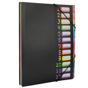 edufun rainbow tab expanding file folder - 24 pockets, durable a4 letter size organizer, water-resistant plastic dividers, home/office/school document holder (black)