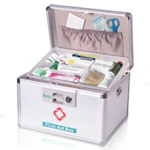 Jssmst Locking Medicine Box - New Version First Aid Box Emergency Medicine Case, Non-metal Boxes with Drugs Storage, 13.8 x 8.5 x 8.2 Inches, New(MC14023)