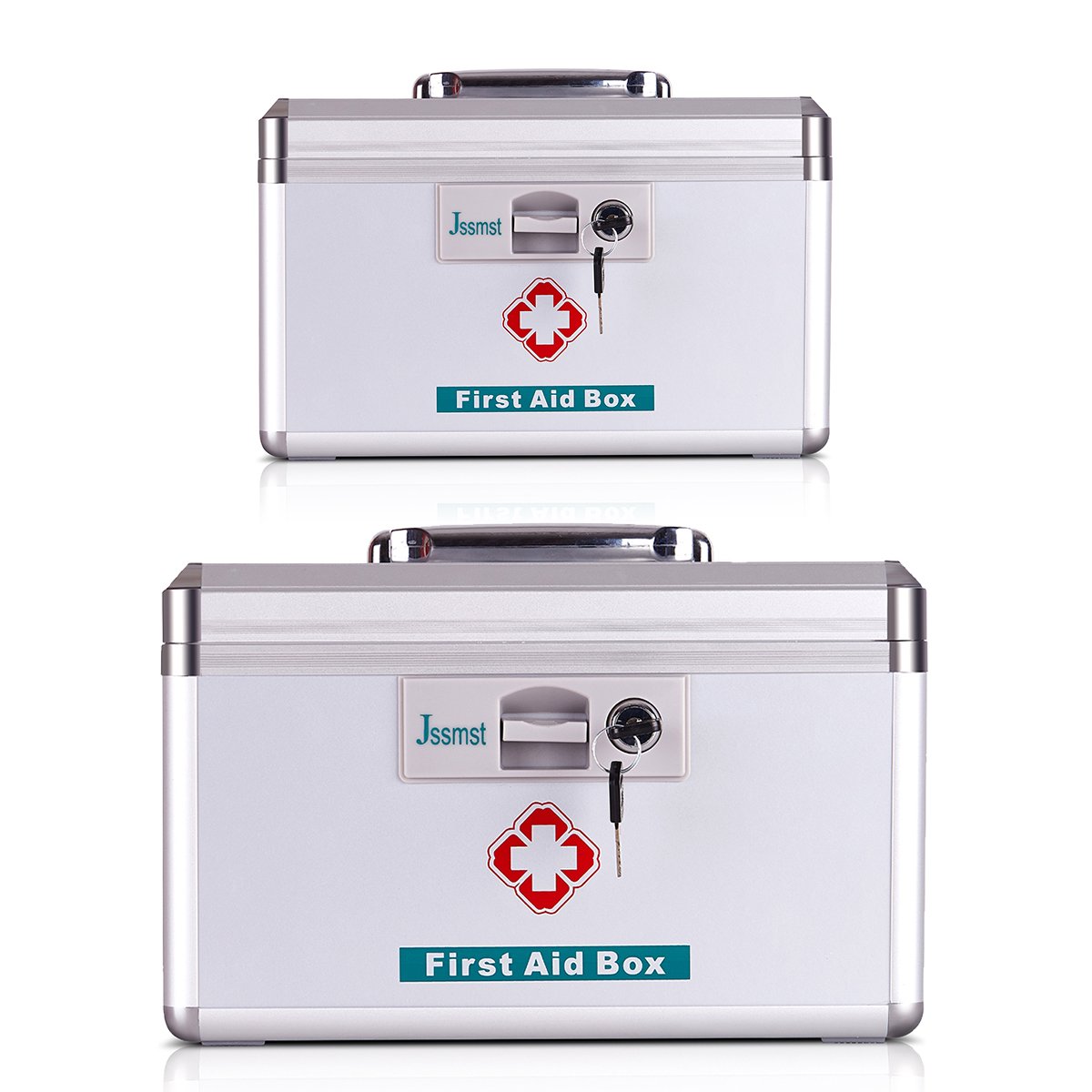 Jssmst Locking Medicine Box - New Version First Aid Box Emergency Medicine Case, Non-metal Boxes with Drugs Storage, 13.8 x 8.5 x 8.2 Inches, New(MC14023)