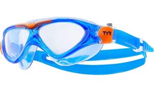 tyr rogue swim mask youth fit, clear/blue/orange