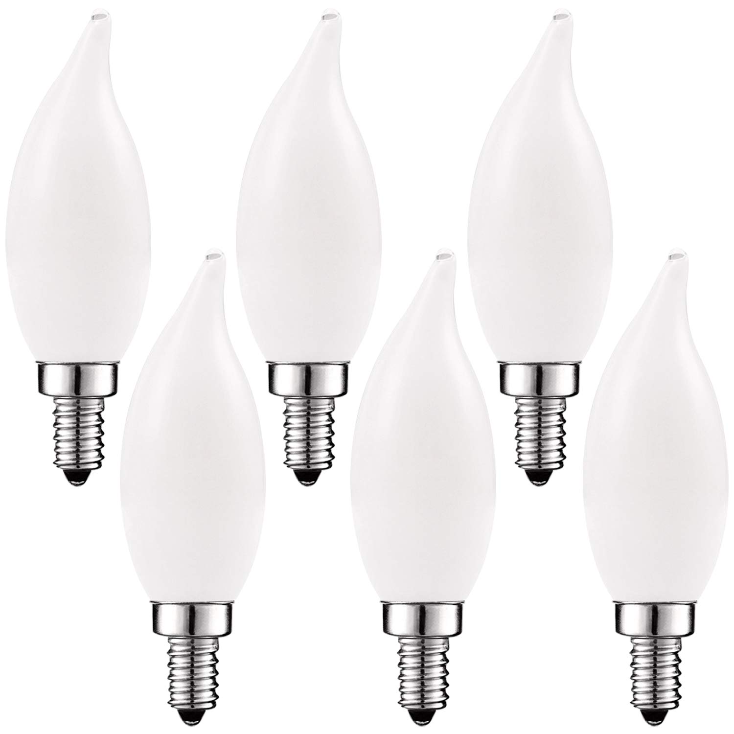 LUXRITE 4W Frosted Candelabra LED Bulbs Dimmable, 2700K Warm White, 360 Lumens, E12 LED Bulb 40W Equivalent, Flame Tip Glass, LED Candle Light Bulbs, UL Listed (6 Pack)