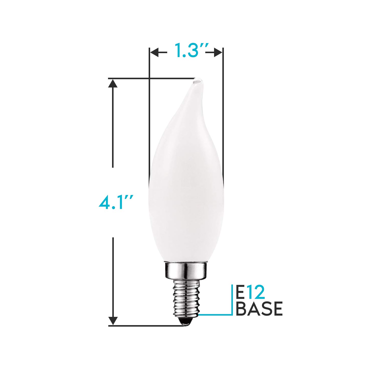 LUXRITE 4W Frosted Candelabra LED Bulbs Dimmable, 2700K Warm White, 360 Lumens, E12 LED Bulb 40W Equivalent, Flame Tip Glass, LED Candle Light Bulbs, UL Listed (6 Pack)