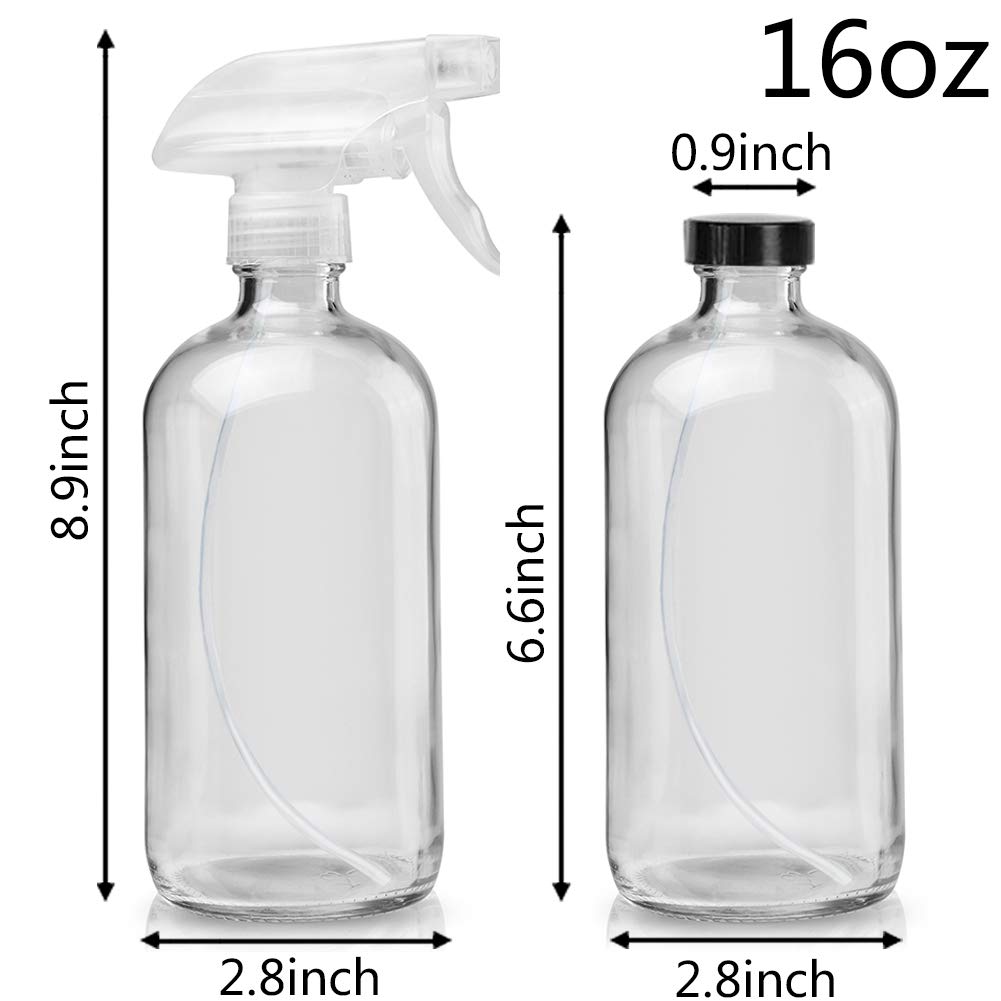 Cosywell Glass Spray Bottles Empty 16oz Boston Round Bottle Refillable Container for Essential Oils with Funnel Lables Cleaning Products Aromatherapy Lotions Liquid Soaps (WhiteWhite)