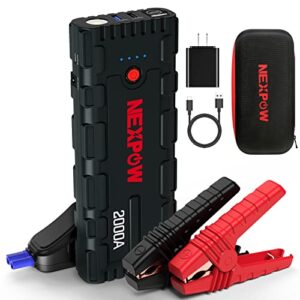 nexpow car jump starter, 2000a peak 12v portable car battery starter, auto battery booster, lithium jump box with led light/usb quick charge 3.0