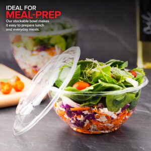 Stock Your Home 32oz Clear Plastic Salad Bowls with Lids Disposable (50 Pack) Medium Takeout Container with Snap on Lid for Fruit Salads, Quinoa, Lunch and Meal Prep, Acai Bowl, To-Go Party Containers