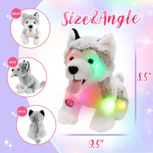 Athoinsu Light up Husky Dog Stuffed Animal Soft Glowing Plush Puppy Toy with Magic LED Night Lights Valentine's Day Children's Day Birthday for Toddler Kids, 8''